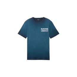 Tom Tailor Herren T-Shirt mit Textprint, blau, Batikmuster / Tie-Dye Effekt, Gr. M