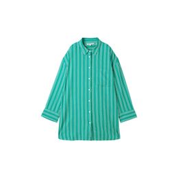 Tom Tailor Denim Damen Oversized Hemd mit Leinen, grün, Streifenmuster, Gr. XXL