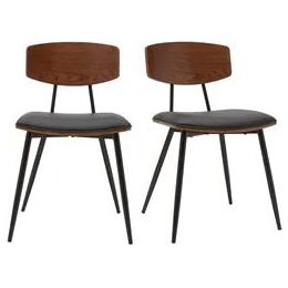 Miliboo Vintage-Stühle Walnuss mit schwarzen Sitzflächen und schwarzem Metall (2er-Set) JOLINE