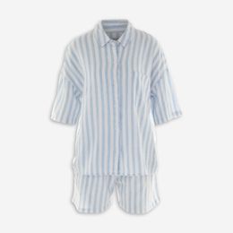 TK Maxx Hellblau-weißes Pyjamaset aus Leinenmischung