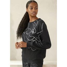 Lascana Sweatshirt '-Loungeshirt' schwarz Gr. 48/50 für Damen. Rundhals und Print, Allover-Druck. Basic. Nachhaltig.