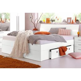 Stauraumbett Schlafkontor "Mars", weiß, B:186cm H:97cm L:216cm, Betten, inklusive 2 Schubkästen und LED-Beleuchtung