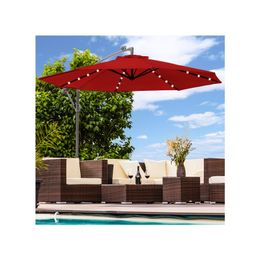 Luxus Sonnenschirm mit LED Beleuchtung Ampelschirm 350cm Solar Garten Schirm Pavillon in Rot
