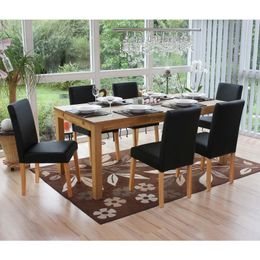 MCW 6er-Set Esszimmerstuhl Stuhl K&uuml;chenstuhl Littau ~ Kunstleder, schwarz matt, helle Beine