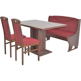 Essgruppe HOFMANN LIVING AND MORE "4tlg. Tischgruppe" Sitzmöbel-Sets Gr. B/H/T: 45 cm x 95 cm x 48 cm, Stoff, rot (bordeau x, bordeau nussbaum, nachbildung) Essgruppen
