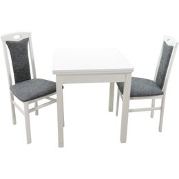 Essgruppe HOFMANN LIVING AND MORE "3tlg. Tischgruppe" Sitzmöbel-Sets Gr. B/H/T: 45 cm x 95 cm x 48 cm, Stoff, Ansteckplatten, grau (grau, grau, weiß) Essgruppen