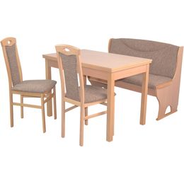 Essgruppe HOFMANN LIVING AND MORE "4tlg. Tischgruppe" Sitzmöbel-Sets Gr. B/H/T: 45 cm x 95 cm x 48 cm, Stoff, Ansteckplatten, braun (cappuccino, cappuccino, buche, nachbildung) Essgruppen