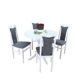 Essgruppe HOFMANN LIVING AND MORE "5tlg. Tischgruppe" Sitzmöbel-Sets Gr. B/H/T: 45 cm x 95 cm x 48 cm, Stoff, Einlegeplatte, grau (grau, grau, weiß) Essgruppen