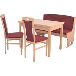 Essgruppe HOFMANN LIVING AND MORE "4tlg. Tischgruppe" Sitzmöbel-Sets Gr. B/H/T: 45 cm x 95 cm x 48 cm, Stoff, Ansteckplatten, rot (bordeau x, bordeau buche, nachbildung) Essgruppen
