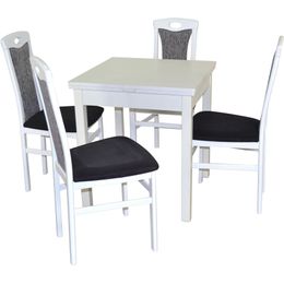 Essgruppe HOFMANN LIVING AND MORE "5tlg. Tischgruppe" Sitzmöbel-Sets Gr. B/H/T: 45 cm x 95 cm x 48 cm, Polyester, Ansteckplatten, weiß, schwarz (schwarz, schwarz, weiß) Essgruppen