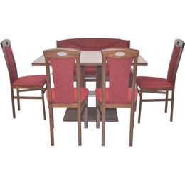 Essgruppe HOFMANN LIVING AND MORE "6tlg. Tischgruppe" Sitzmöbel-Sets Gr. B/H/T: 45 cm x 95 cm x 48 cm, Stoff, rot (bordeau x, bordeau nussbaum, nachbildung) Essgruppen