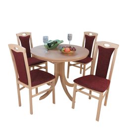 Essgruppe HOFMANN LIVING AND MORE "5tlg. Tischgruppe" Sitzmöbel-Sets Gr. B/H/T: 45 cm x 95 cm x 48 cm, Stoff, Einlegeplatte, rot (bordeau x, bordeau buche, nachbildung) Essgruppen