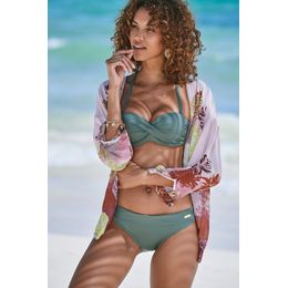 Bügel-Bandeau-Bikini-Top Lascana "Italy" Gr. 34, Cup D, grün (oliv) Damen Bikini-Oberteile Ocean Blue mit seitlichen Stäbchen