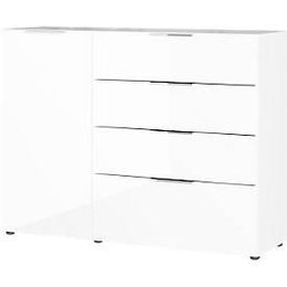 Sideboard, mit 4 Schubladen und 1 Tür, Glasfront- und auflage, B 1340 x T 420 x H 1020 mm, weiß