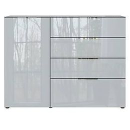 Sideboard, mit 4 Schubladen und 1 Tür, Glasfront- und auflage, B 1340 x T 420 x H 1020 mm, graphit/silbergrau