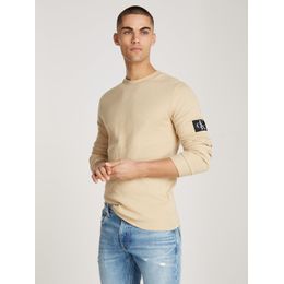 Langarmshirt Calvin Klein Jeans "BADGE WAFFLE LS TEE" Gr. L, grün (pale khaki) Herren Shirts Langarm
