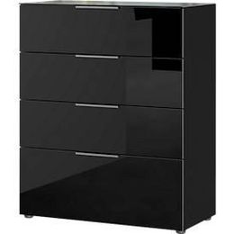 Kommode, mit 4 Schubladen, Glasfront- und auflage, B 830 x T 420 x H 1020 mm, schwarz