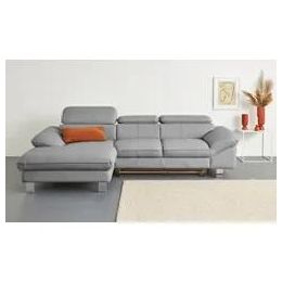 Ecksofa COTTA "Driver L-Form" Sofas Gr. B/H/T: 268cm x 73cm x 169cm, Leder BEEFY, Recamiere links, mit Kopfteilverstellung-ohne Bettfunktion und Bettkasten, grau (argent) inkl. Kopfteilverstellung, wahlweise mit Bettfunktion