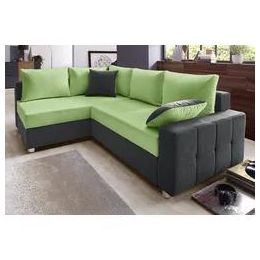 Ecksofa Collection AB "Parma L-Form" Sofas Gr. B/H/T: 224cm x 84cm x 161cm, Microfaser PRIMABELLE, Ottomane beidseitig montierbar, mit Bettfunktion-mit Bettkasten-mit Federkern, grau (grau/grün) mit Bettfunktion und Federkern