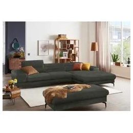 Ecksofa W.Schillig "piedroo" Sofas Gr. B/H/T: 343cm x 70cm x 193cm, Chenille-Flachgewebe R66, Longchair rechts, mit Kopfteilverstellung-ohne Sitztiefenverstellung, grün (hunter r66) Kopfteilverstellung, wahlweise mit Sitztiefenverstellung, Breite 343cm