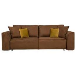 3-Sitzer Inosign "Beatrice Schlafsofa" Sofas Gr. B/H/T: 250 cm x 92 cm x 107 cm, Luxus-Microfaser Lederoptik, mit Bettfunktion-mit Bettkasten-Liegefläche 197 cm, braun (cognac) wahlweise auch mit Bettfunktion und Bettkasten, incl. 2 Zierkissen