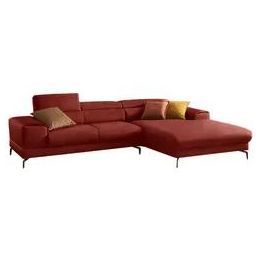 Ecksofa W.Schillig "piedroo" Sofas Gr. B/H/T: 303cm x 70cm x 193cm, Stoff S37, Longchair rechts, mit Kopfteilverstellung-mit motorischer Sitztiefenverstellung, rot (marsala s37) Ecksofa Kopfteilverstellung, wahlweise mit Sitztiefenverstellung, Breite 303cm