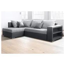 Ecksofa Collection AB "John L-Form" Sofas Gr. B/H/T: 226cm x 80cm x 160cm, Kunstleder SOFTLUX-Struktur, ohne Federkern, grau (anthrazit, hellgrau) Regalarmlehne,Bettfunktion,Bettkasten,Ottomane beiseitig montierbar