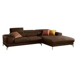 Ecksofa W.Schillig "piedroo" Sofas Gr. B/H/T: 303 cm x 70 cm x 193 cm, Stoff S37, Longchair rechts, mit Kopfteilverstellung-ohne Sitztiefenverstellung, braun (chocolate s37) Ecksofa Kopfteilverstellung, wahlweise mit Sitztiefenverstellung, Breite 303cm