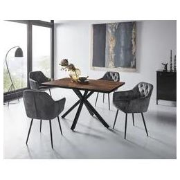 Essgruppe Hela "CLEO Tischgruppe Bestseller" Sitzmöbel-Sets Gr. Samtvelours, braun (oldwood, vintage anthrazit, schwarz) Schalenstühle Tisch Wohnzimmer Esszimmer