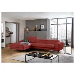 Ecksofa W.Schillig "piedroo" Sofas Gr. B/H/T: 343cm x 70cm x 193cm, Stoff S37, Longchair links, mit Kopfteilverstellung-mit motorischer Sitztiefenverstellung, rot (marsala s37) Kopfteilverstellung, wahlweise mit Sitztiefenverstellung, Breite 343cm