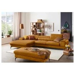 Ecksofa W.Schillig "piedroo" Sofas Gr. B/H/T: 343cm x 70cm x 193cm, Stoff S37, Longchair links, mit Kopfteilverstellung-mit motorischer Sitztiefenverstellung, gelb (brandy s37) Kopfteilverstellung, wahlweise mit Sitztiefenverstellung, Breite 343cm