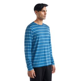 Icebreaker Merino Wave Langarmshirt Stripe - Mann - Azul/haze - Größe XL