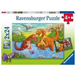 RAVENSBURGER VERLAG Ravensburger Kinderpuzzle - 05030 Spielende Dinos - Puzzle für Kinder ab 4 Jahren, mit 2x24 Teilen