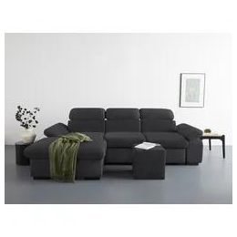 Ecksofa COTTA "Lola L-Form" Sofas Gr. B/H/T: 250cm x 73cm x 165cm, Struktur, Recamiere links, Mit Bettfunktion-Mit Bettkasten-Mit Armteilverstellung, schwarz mit Hocker & Kopfteilfunktion, wahlw. Bett- und Armteilfunktion