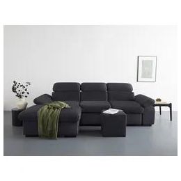 Ecksofa COTTA "Lola L-Form" Sofas Gr. B/H/T: 250cm x 73cm x 165cm, Microfaser PRIMABELLE, Recamiere links, Ohne Bettfunktion-Ohne Bettkasten-Mit Armteilverstellung, grau (lava) mit Hocker & Kopfteilfunktion, wahlw. Bett- und Armteilfunktion