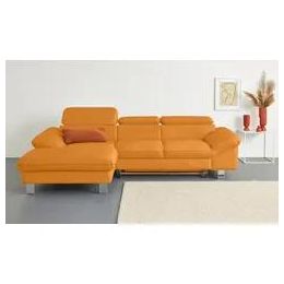 Ecksofa COTTA "Driver L-Form" Sofas Gr. B/H/T: 268cm x 73cm x 169cm, NaturLEDER, Recamiere links, mit Kopfteilverstellung-ohne Bettfunktion und Bettkasten, gelb (amber) mit Kopfteilverstellung, wahlweise Bettfunktion und Bettkasten