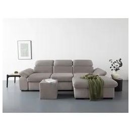 Ecksofa COTTA "Lola L-Form" Sofas Gr. B/H/T: 250cm x 73cm x 165cm, Microfaser PRIMABELLE, Recamiere rechts, Ohne Bettfunktion-Ohne Bettkasten-Mit Armteilverstellung, grau (dark grey) mit Hocker & Kopfteilfunktion, wahlw. Bett- und Armteilfunktion