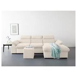 Ecksofa COTTA "Lola L-Form" Sofas Gr. B/H/T: 250cm x 73cm x 165cm, Chenille-Struktur, Recamiere rechts, Ohne Bettfunktion-Ohne Bettkasten-Mit Armteilverstellung, beige (nature) mit Hocker & Kopfteilfunktion, wahlw. Bett- und Armteilfunktion