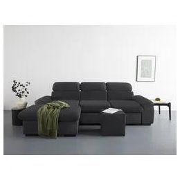 Ecksofa COTTA "Lola L-Form" Sofas Gr. B/H/T: 250cm x 73cm x 165cm, Struktur, Recamiere links, Mit Bettfunktion-Mit Bettkasten-Ohne Armteilverstellung, schwarz mit Hocker & Kopfteilfunktion, wahlw. Bett- und Armteilfunktion