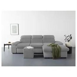 Ecksofa COTTA "Lola L-Form" Sofas Gr. B/H/T: 250cm x 73cm x 165cm, Struktur, Recamiere rechts, Mit Bettfunktion-Mit Bettkasten-Ohne Armteilverstellung, grau (mouse) mit Hocker & Kopfteilfunktion, wahlw. Bett- und Armteilfunktion