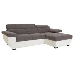 Ecksofa COTTA "Speedway L-Form" Sofas Gr. B/H/T: 265cm x 79cm x 102cm, Kunstleder SOFTLUX-Struktur, Recamiere rechts, ohne Bettfunktion-ohne Bettkasten-mit Kopfteilverstellung, grau (weiß, grau) inklusive Kopfteilverstellung, wahlweise mit Bettfunktion + Bettkasten