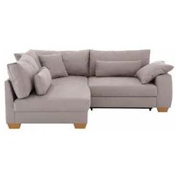 Ecksofa Home Affaire "Helena II, L-Form" Sofas Gr. B/H/T: 227 cm x 77 cm x 190 cm, Luxus-Microfaser in Lederoptik, Ottomane links, mit Bettfunktion, grau (taupe) Mit Federkern, wahlweise mit Bett und Taschenfederkern