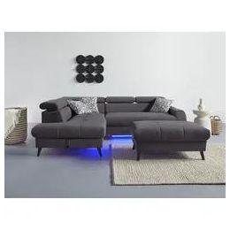 Ecksofa COTTA "Mia L-Form" Sofas Gr. B/H/T: 244cm x 74cm x 193cm, Microfaser, Ottomane links, Mit Bettfunktion-mit Bettkasten-mit RGB-LED-Beleuchtung-ohne Wireless Charger, braun (mud) 3-tlg.-Kissen-Set, Ottomane, wahlweise mit oder ohne RGB-Beleuchtung