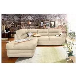 Ecksofa COTTA "Royale L-Form" Sofas Gr. B/H/T: 250cm x 88cm x 234cm, Luxus-Microfaser, Ottomane links, mit Bettfunktion, beige (natur) wahlweise mit Bettfunktion