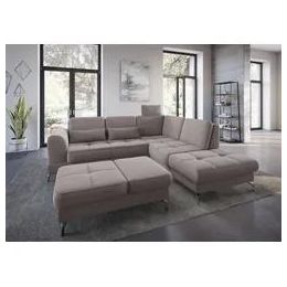 Sit & More Ecksofa SIT & MORE "Bendigo L-Form" Sofas Gr. B/H/T: 258cm x 84cm x 226cm, Samtoptik, Ottomane rechts, mit satiniertem Nickelfuß, beige (sand) inklusive Sitztiefenverstellung, Bodenfreiheit 12 cm, in 2 Fußfarben