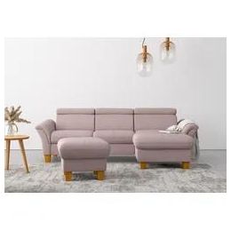 Ecksofa Home Affaire "Lindgren L-Form" Sofas Gr. B/H/T: 258cm x 84cm x 169cm, Chenille, Recamiere rechts, mit Bettfunktion mit einklappbaren Rollen-mit Relaxfunktion motorisch im Recamiere-mit Kopfteilverstellung-ohne Bettkasten-ohne Federkern, rosa (rose) wahlweise mit Bett klappbaren Rollen, Kasten und Kopfverstellung