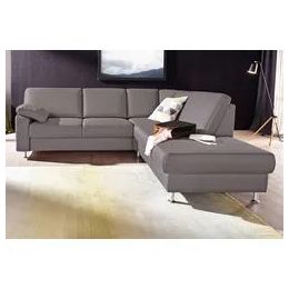 Sit & More Ecksofa SIT & MORE "Belfort L-Form" Sofas Gr. B/H/T: 243cm x 88cm x 218cm, Flachgewebe, Ottomane rechts, ohne Funktion, grau (hellgrau) wahlweise mit Vorziehsitz und Bettkasten