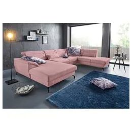 Sit & More Wohnlandschaft SIT & MORE "Percy U-Form" Sofas Gr. B/H/T: 343cm x 77cm x 235cm, Feinstruktur, Recamiere links, mit schwarzem Nickelfuß, rosa (altrosa) 12 cm Fußhöhe, Sitztiefenverstellung, wahlweise in 2 Fußfarben