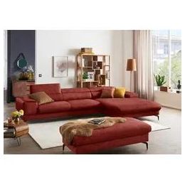 Ecksofa W.Schillig "piedroo" Sofas Gr. B/H/T: 343cm x 70cm x 193cm, Stoff S37, Longchair rechts, mit Kopfteilverstellung-ohne Sitztiefenverstellung, rot (marsala s37) Kopfteilverstellung, wahlweise mit Sitztiefenverstellung, Breite 343cm