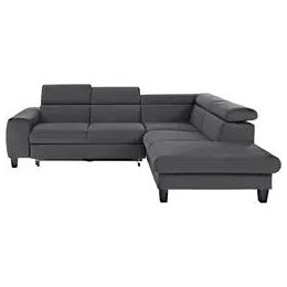 Ecksofa COTTA "Morven L-Form" Sofas Gr. B/H/T: 249cm x 75cm x 207cm, Flachgewebe, Ottomane rechts, mit Bettfunktion-mit Bettkasten-mit Ladestation-mit Kopfteilverstellung, grau (darkgrey) Kopfteilverstellung, wahlweise mit Bettfunktion und Bettkasten